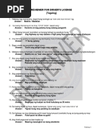 100 Questions + Answers LTO Exam Reviewer (TAGALOG) - WhatALife! | PDF