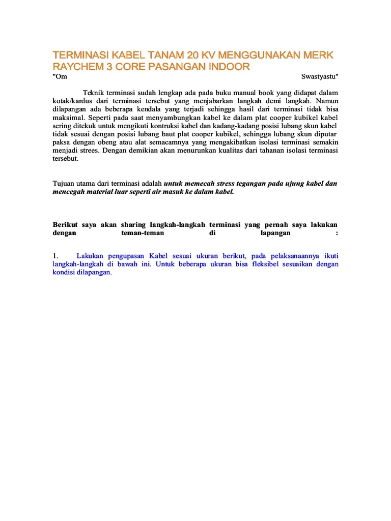 Terminasi Kabel Tanam 20 KV Menggunakan Merk Raychem 3 Core Pasangan ...