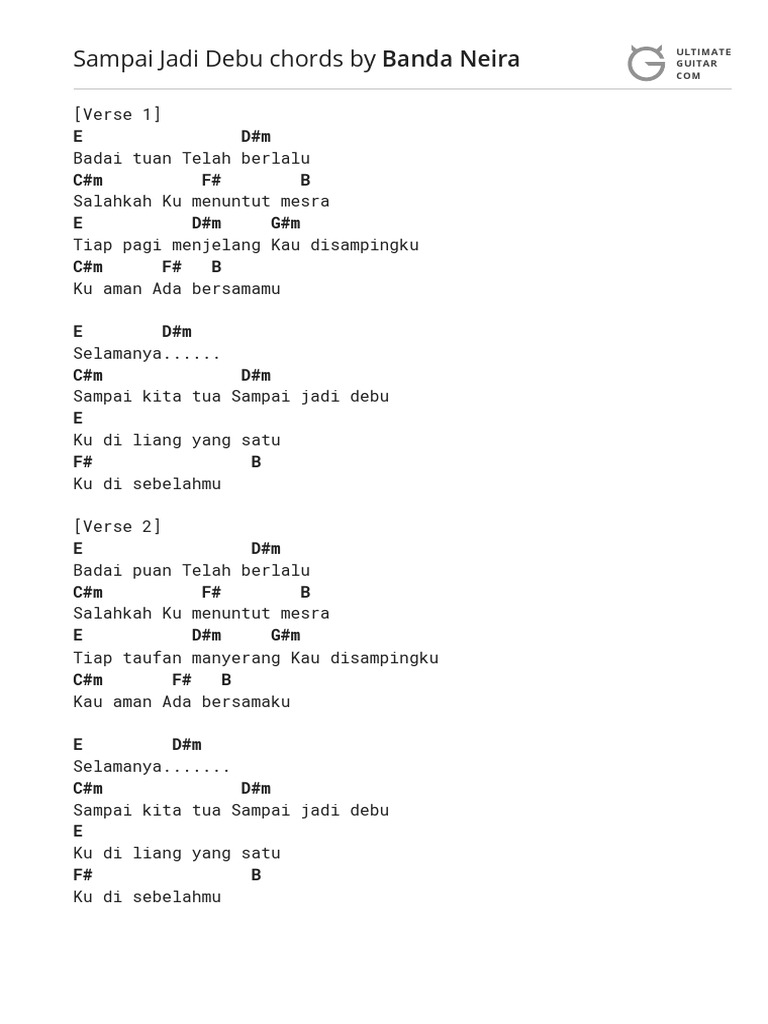 Sampai Jadi Debu Chords by Banda Neiratabs at Ultimate Guitar Archive ...