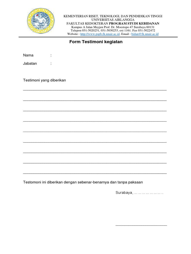 Form Testimoni Kegiatan | PDF
