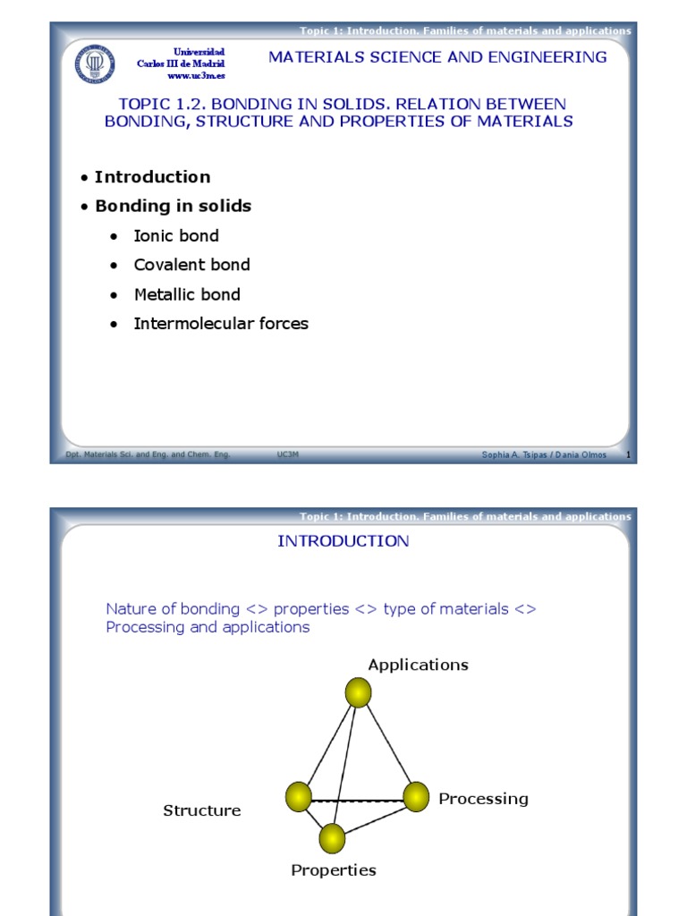 Bonding and Properties in Materials | PDF | Ionic Bonding | Chemical Bond