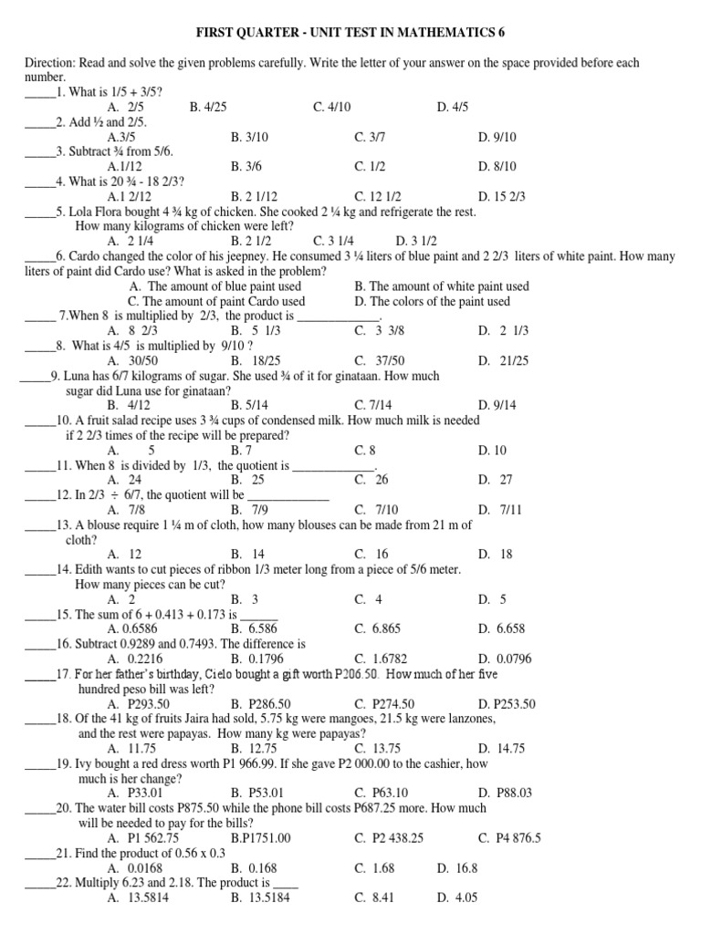 First Quarter Activities in Grade 6 Math | PDF | Teaching Mathematics