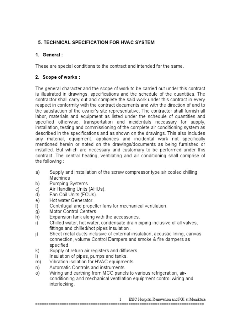 Technical Specification For HVAC | PDF | Hvac | Pipe (Fluid Conveyance)