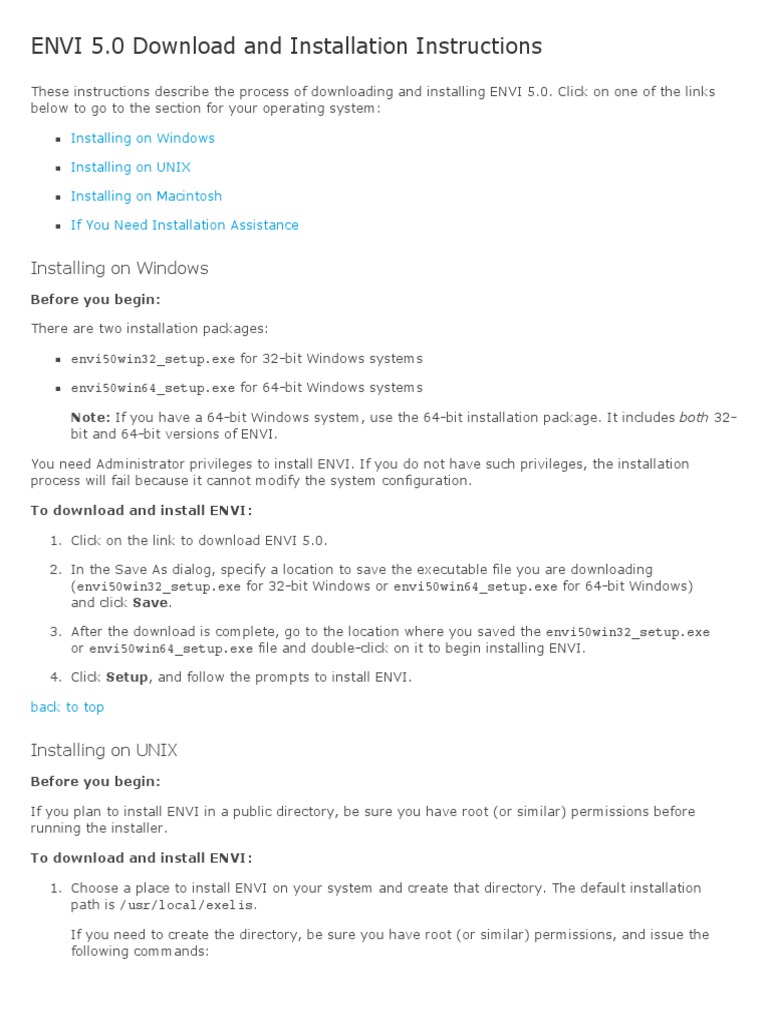 ENVI 5.0 Download and Installation Instructions: Installing On Windows | PDF | Superuser ...