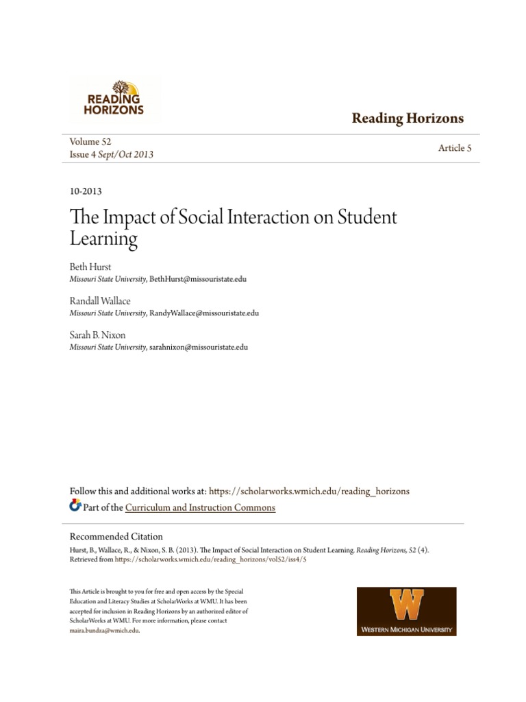 Social Interaction's Role in Learning | PDF | Reading Comprehension ...