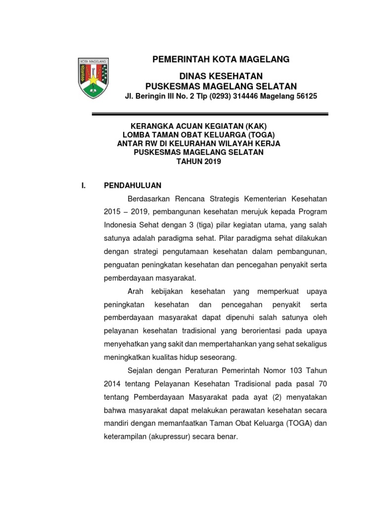 Contoh KAK Lomba Toga Di Magelang | PDF