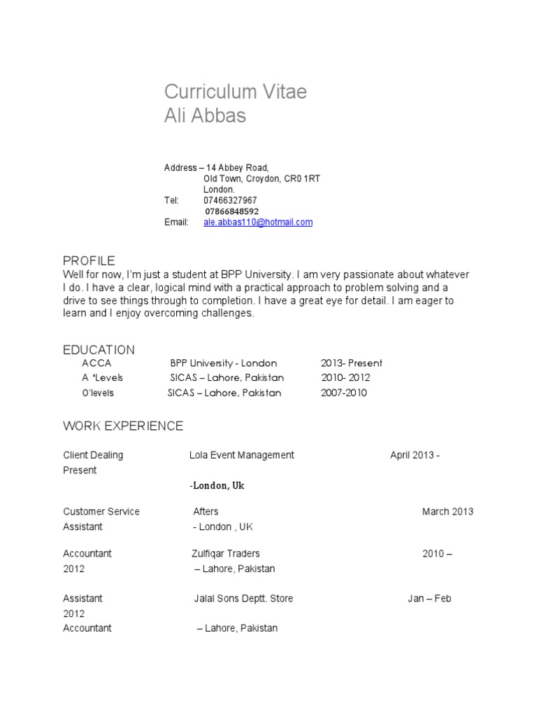 CV Ali Abbas ACCA Student London | PDF | Education Theory | Behavior ...