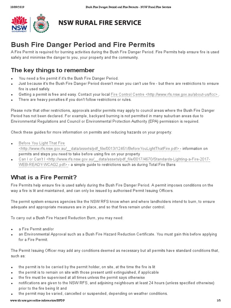 Bush Fire Danger Period and Fire Permits - NSW Rural Fire Service | PDF ...