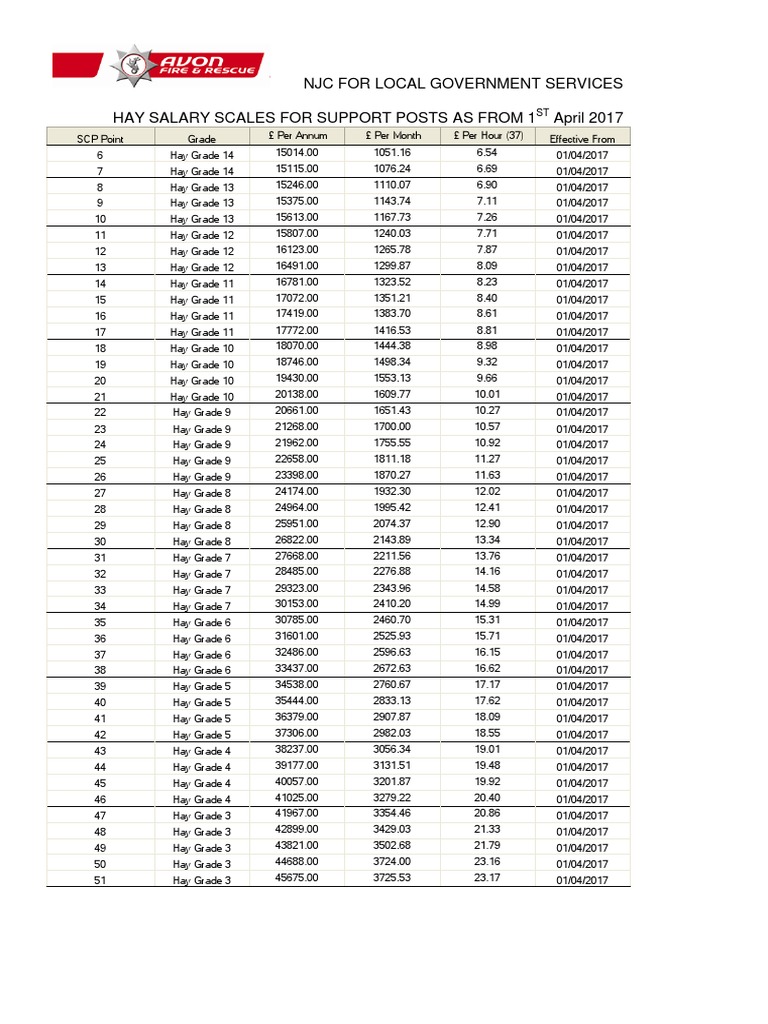 AFRS - Hay Grade Salary Scales For Support Posts As of 01.04.2017 | PDF