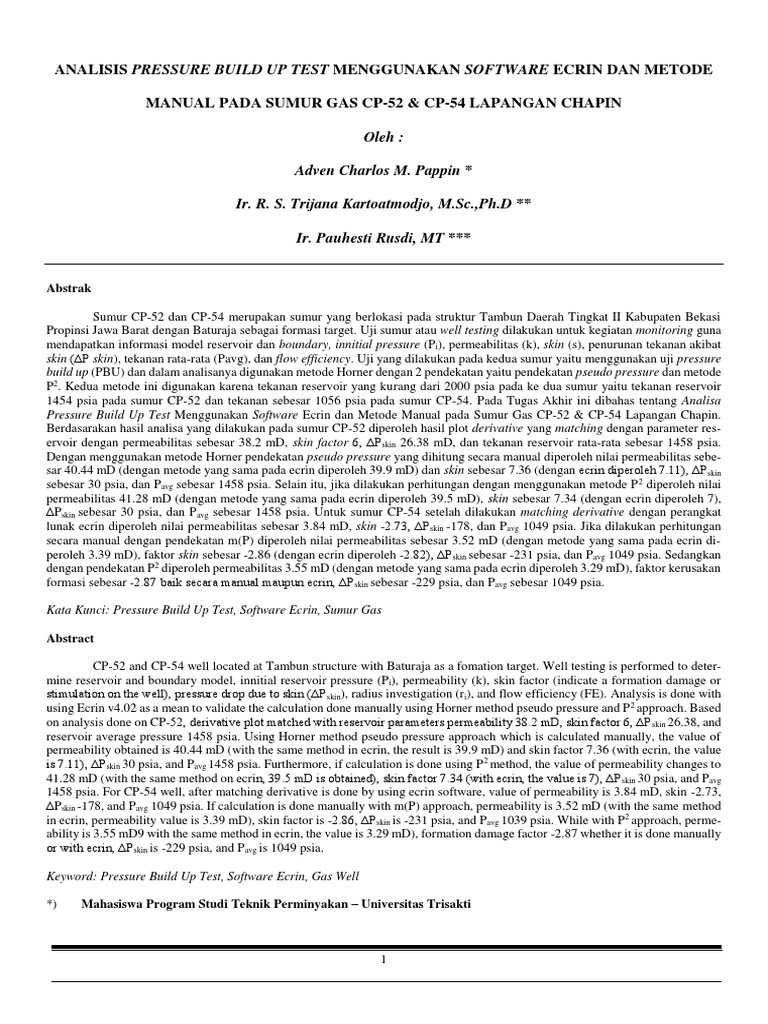 Pressure Build Up Test Using Ecrin Software and Manual Method | PDF