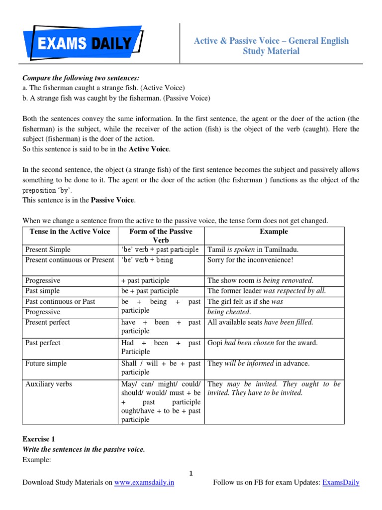 Active and Passive Voice PDF | PDF | Languages | Language Arts & Discipline