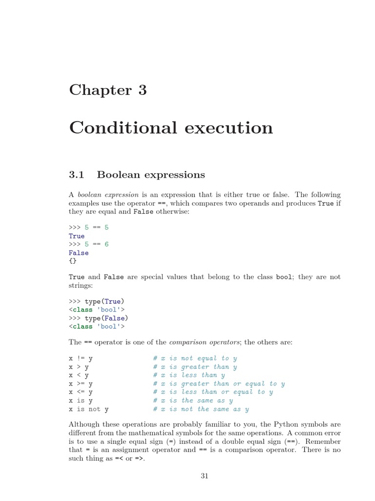 Conditional Execution: 3.1 Boolean Expressions | PDF | Boolean Data Type | Computer Programming