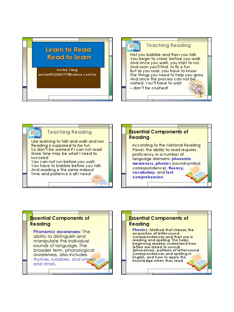 Learn To Read Read To Learn | PDF | Phonics | Reading Comprehension