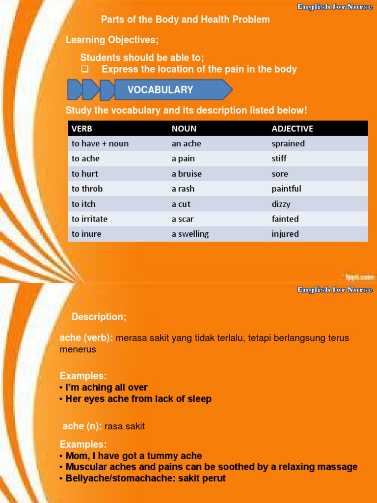 Parts of The Body and Health Problem | PDF | Grammar | Clinical Medicine