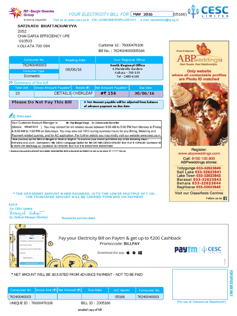 CESC Electricity Bill Payment Options | PDF | Finance & Money Management