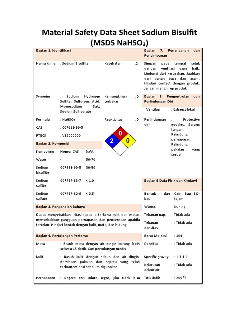 MSDS Sodium Bisulfite (NaHSO3) | PDF