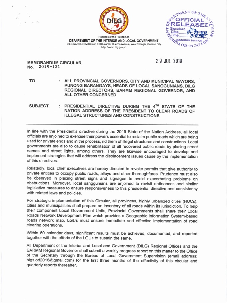 DILG Memorandum Circular 121-2019