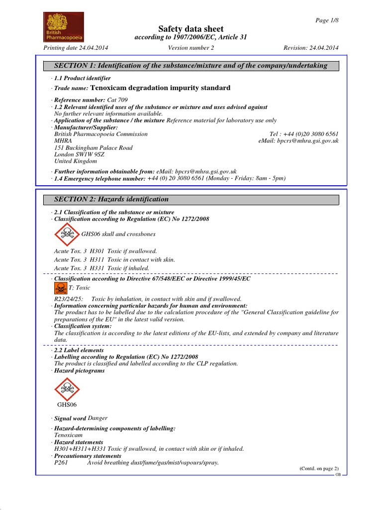 Safety Data Sheet: SECTION 1: Identification of The Substance/mixture ...