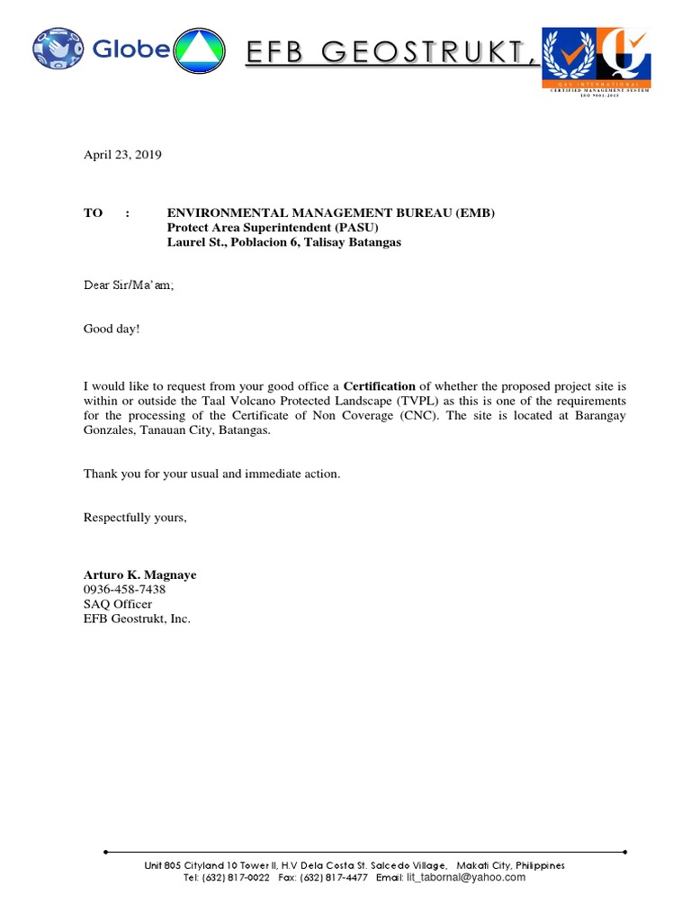Letter To The Environmental Management Bureau 2 | PDF