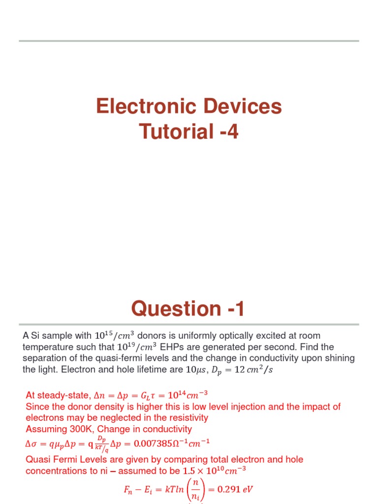 Tutorial4 Solutions | PDF | Doping (Semiconductor) | P–N Junction