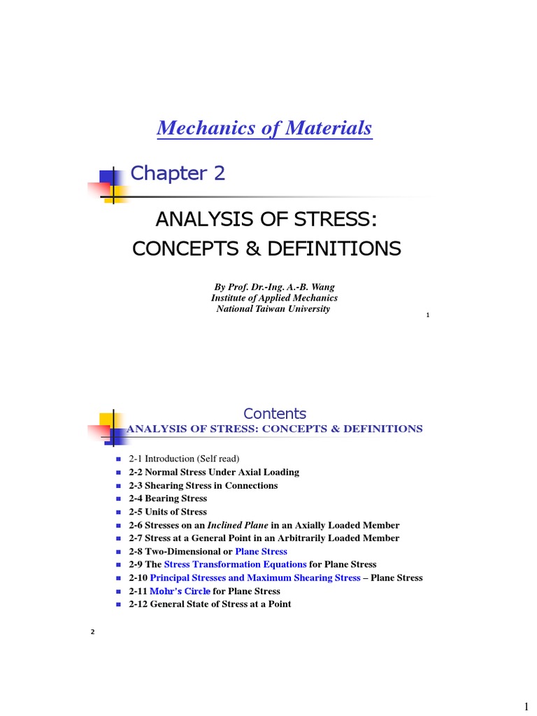 Chap2 - Analysis of Stress | PDF | Stress (Mechanics) | Mechanics