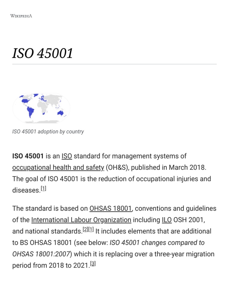 ISO 45001 - Wikipedia PDF | PDF | Safety | International Organization ...