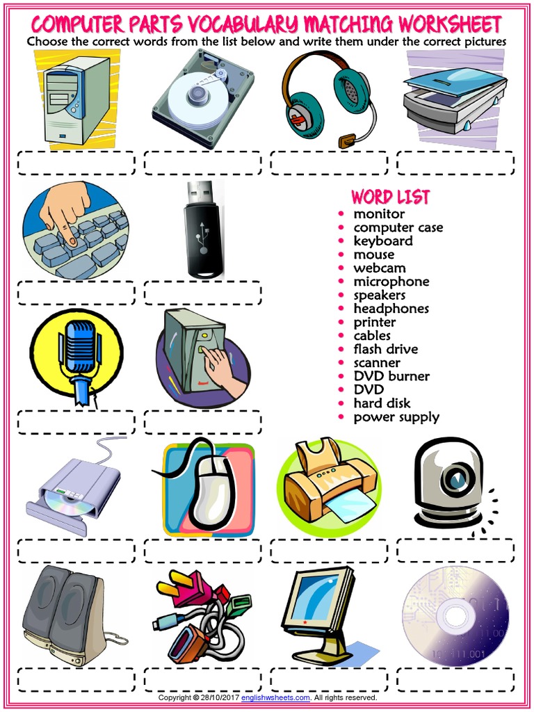 Computer Parts Vocabulary Esl Matching Exercise Worksheet For Kids ...