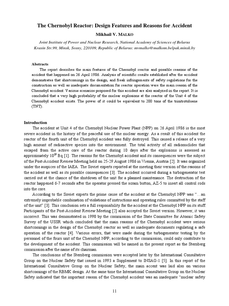 The Chernobyl Reactor: Design Features and Reasons For Accident | PDF ...