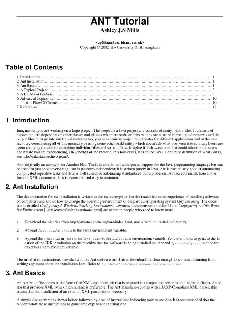 ANT Tutorial: Ashley J.S Mills | PDF | Xml | Software Development