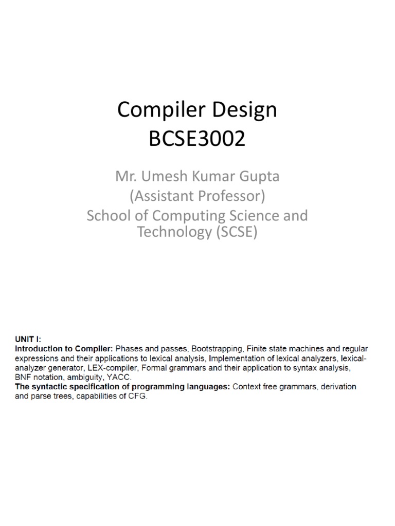 An Introduction to Compiler Design: A Course Outline for BCSE3002 ...