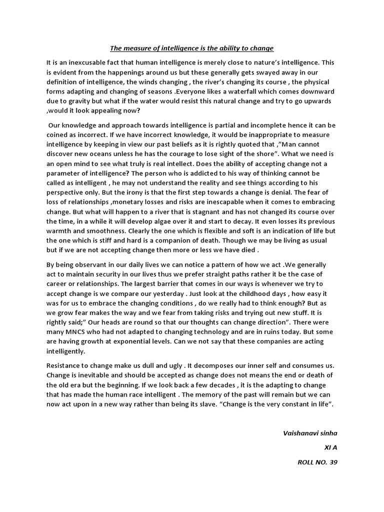 The Measure of Intelligence Is The Ability To Change | PDF ...