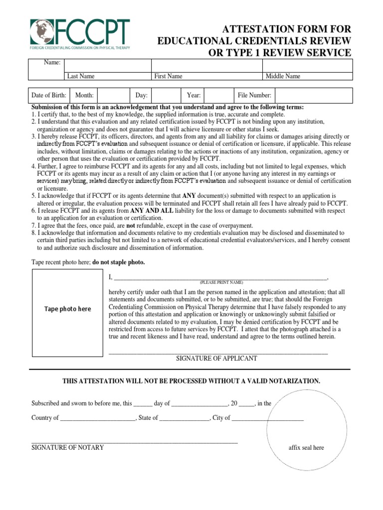 Attestation Form For Educational Credentials Review or Type 1 Review ...