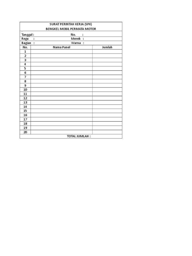 SPK Bengkel Permata Motor | PDF