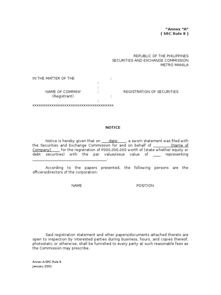 SEC Registration Notice Template | PDF