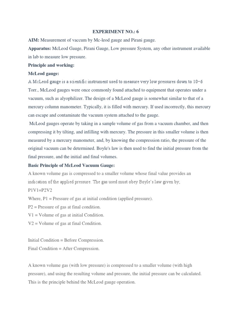 McLeod and Pirani Gauge Principles | PDF | Transparent Materials ...