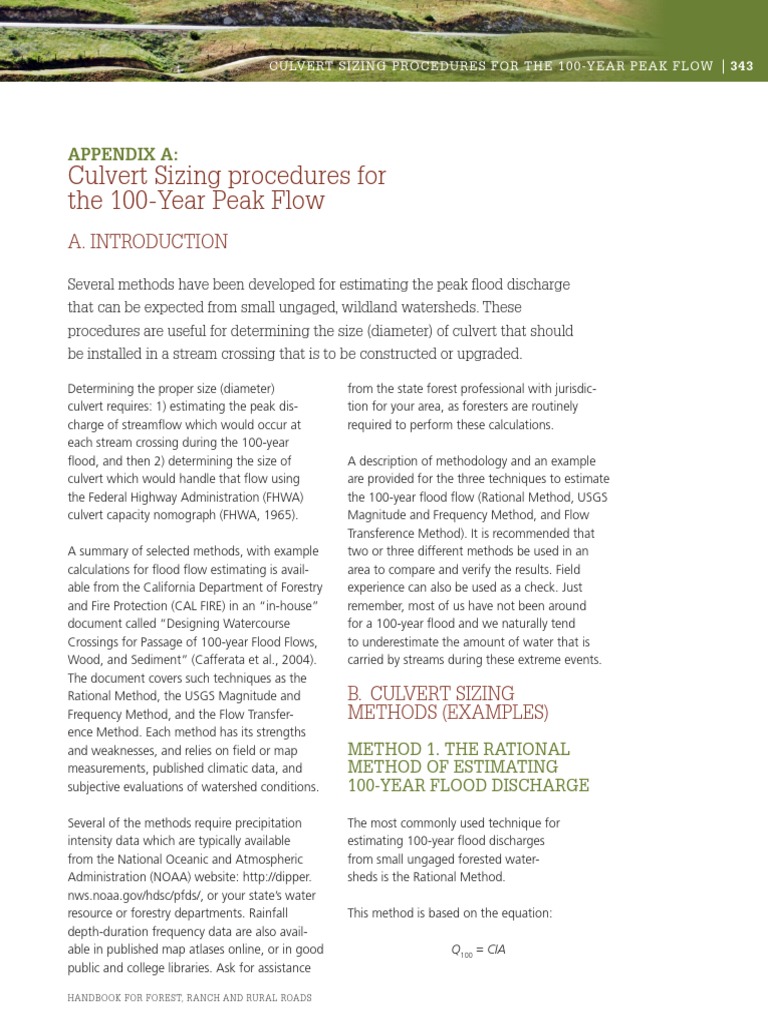 Culvert Sizing Procedure For 100 Year Work Flow PDF | PDF | Drainage ...