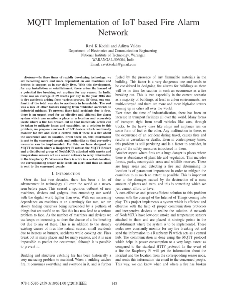 MQTT Implementation of IoT Based Fire Alarm Network | PDF | Raspberry ...