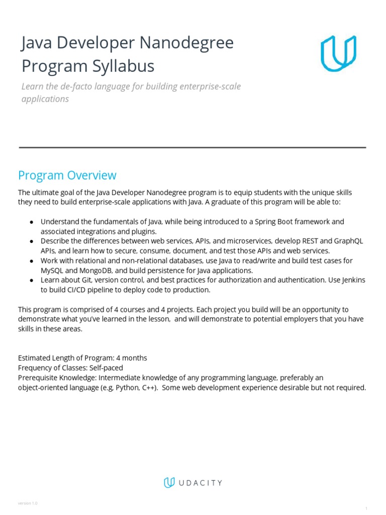 Java Developer Nanodegree Program Syllabus PDF | PDF | Web Service | Representational State Transfer