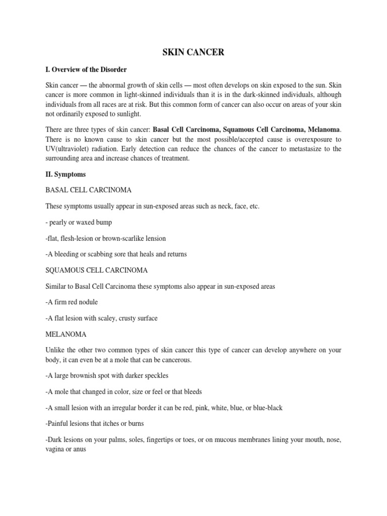 Skin Cancer: I. Overview of The Disorder | PDF | Skin Cancer | Cancer