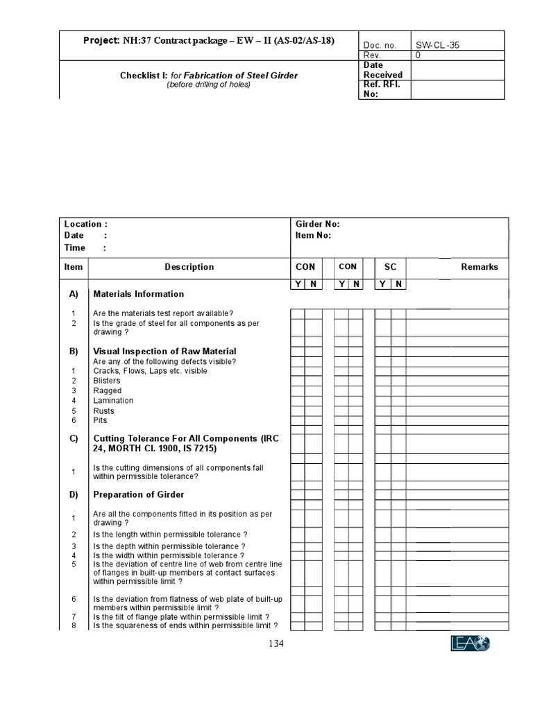 Check List For FSG-35 | PDF | Engineering Tolerance | Procedural Knowledge