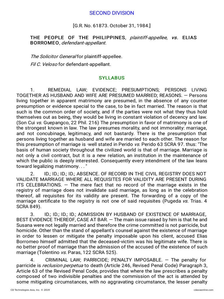 Supreme Court Rules on Parricide Case Based on Presumption of Marriage ...