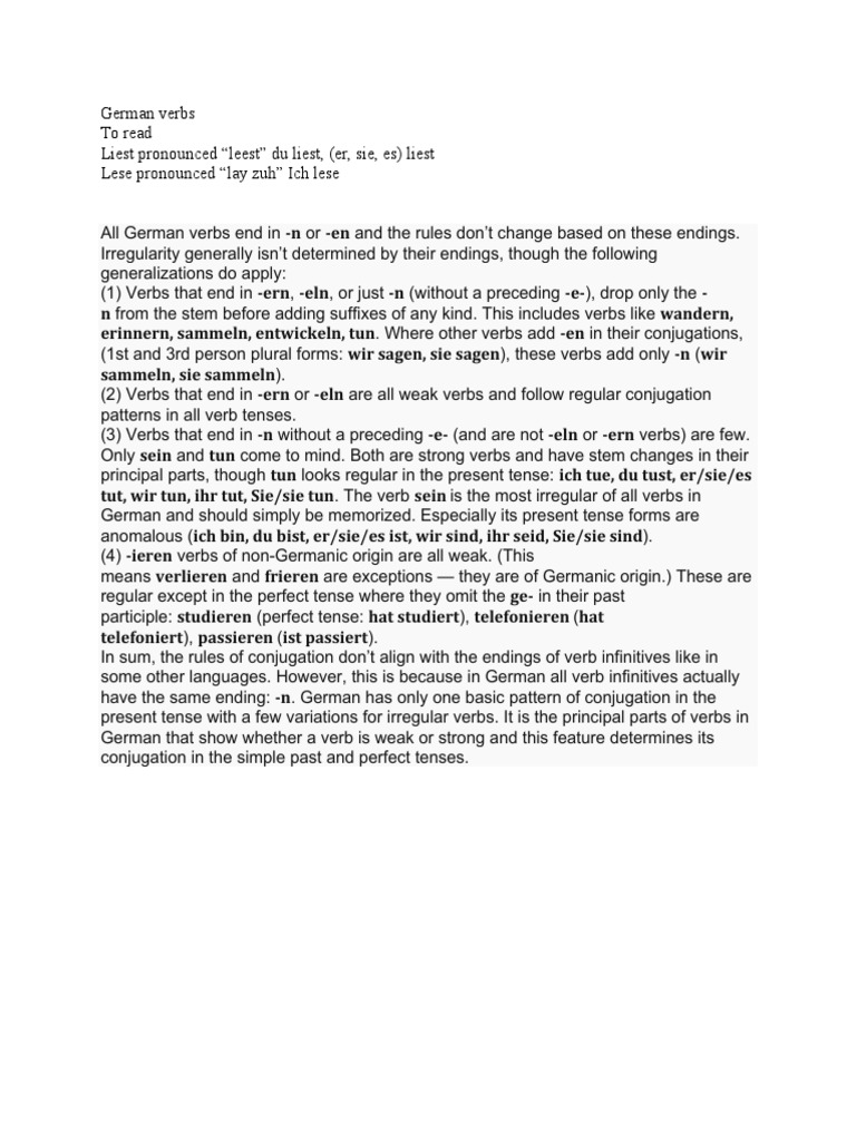 German Verbs Present Tense | PDF | Languages | Language Arts & Discipline