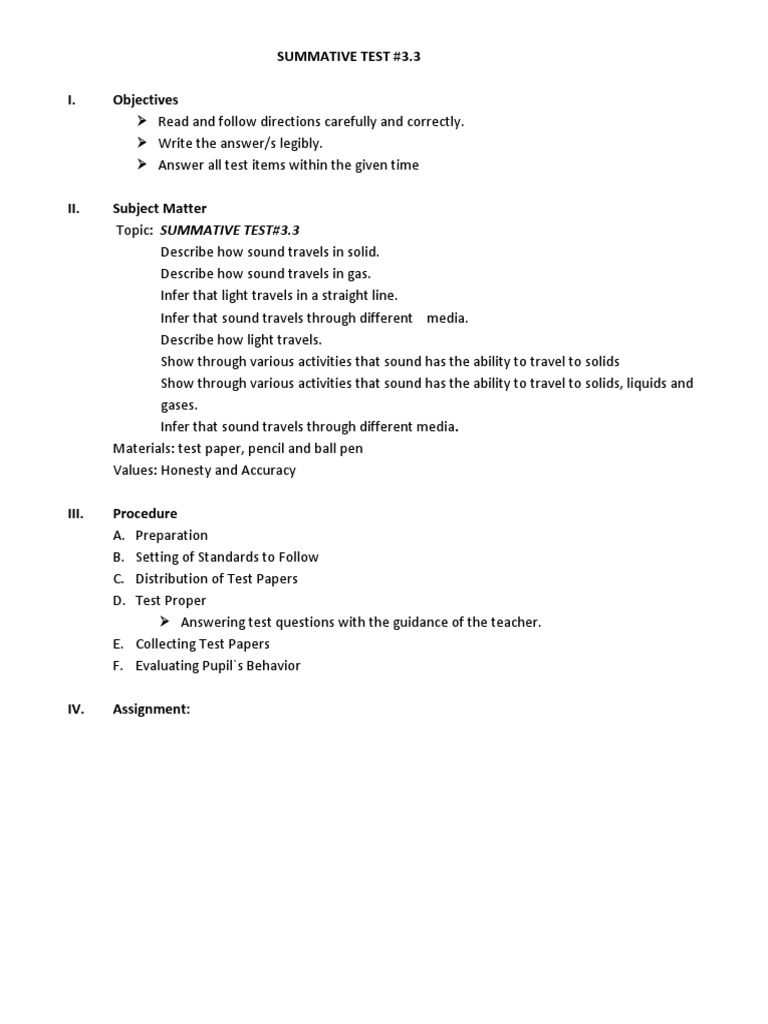 Summative Test For The 4th Quarter | PDF | Sound | Solid