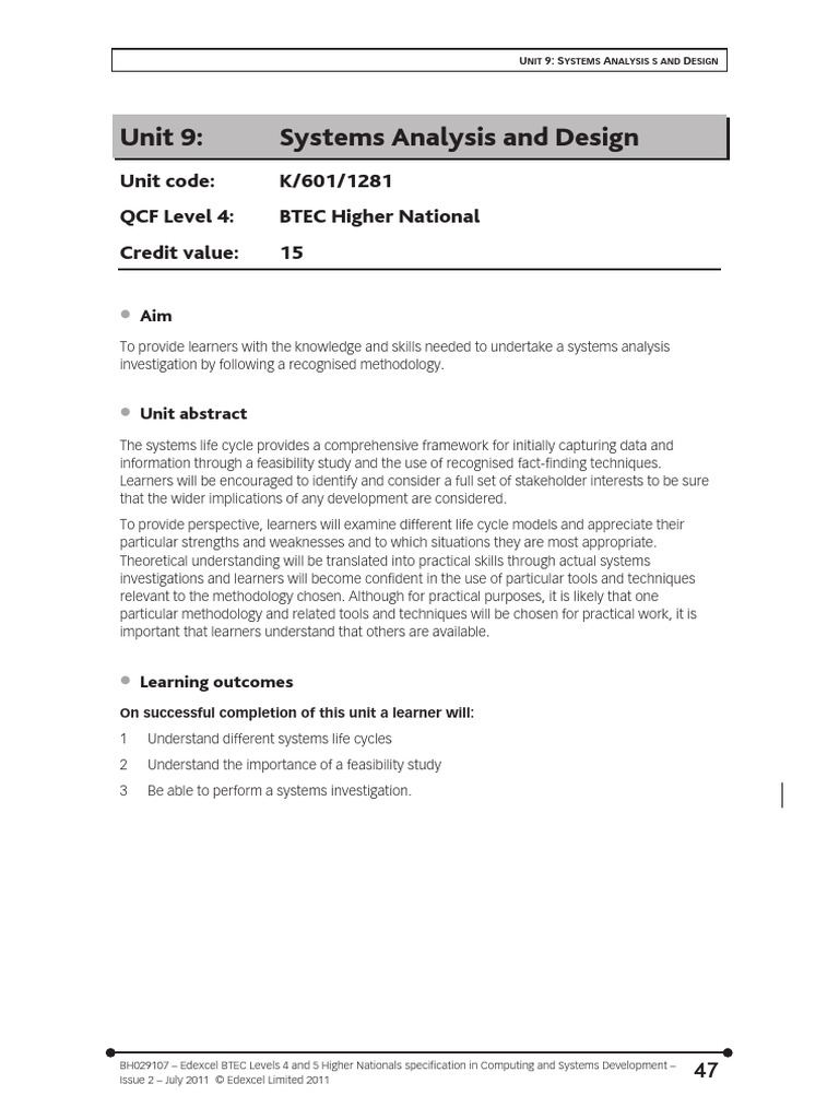 Unit 9 Systems Analysis and Design | PDF | Software Development Process | Life Cycle Assessment