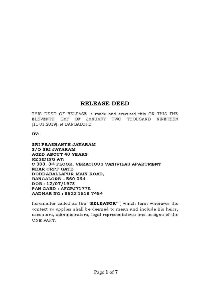 Release Deed | PDF | Law And Economics | Social Institutions