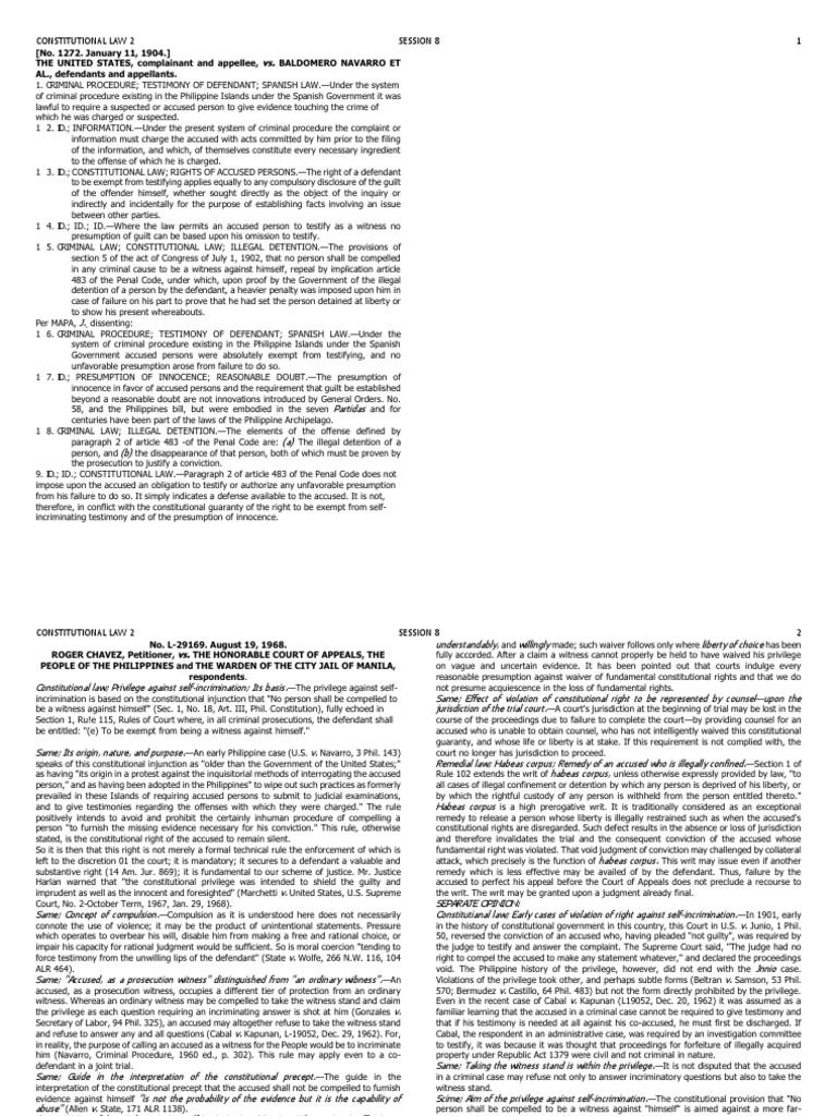 Consti 2 Cases | PDF | Self Incrimination | Witness