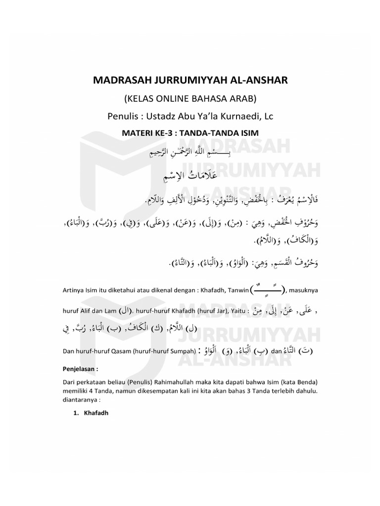 Mja Materi Ke 3 - Bab Kalam (Tanda-Tanda Isim) PDF | PDF