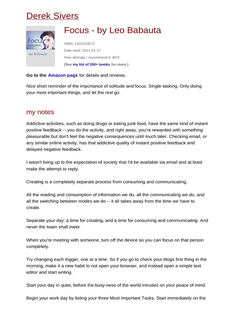 Focus - Leo Babauta | PDF