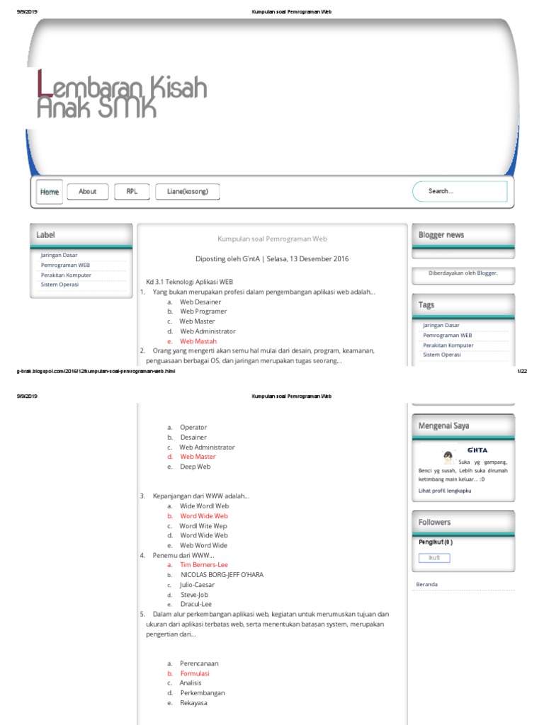 Kumpulan Soal Pemrograman Web | PDF