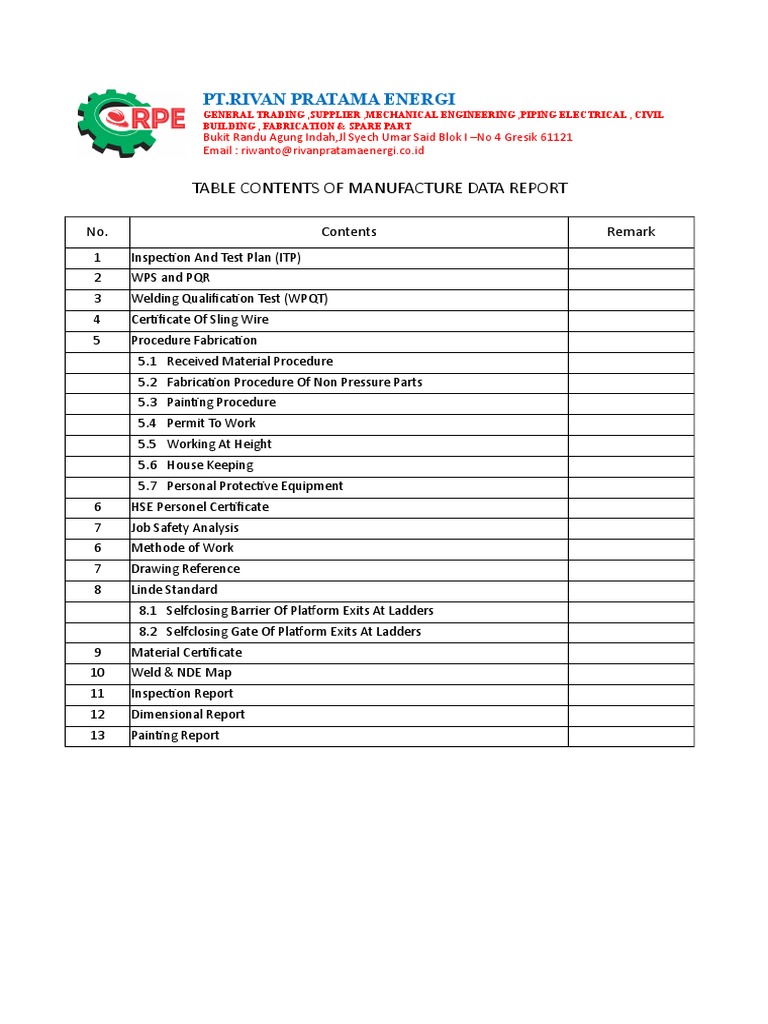 Manufacture Data Report Overview | PDF | Technology & Engineering